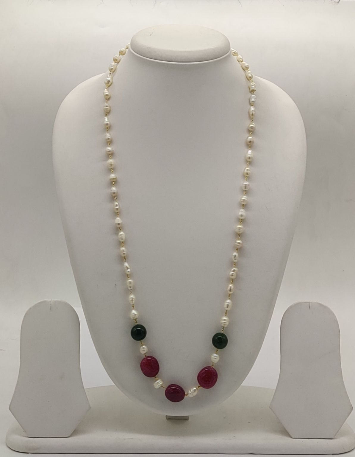 Freshwater Pearl Taar Mala with Green and Red Beads | Festive Wedding ...