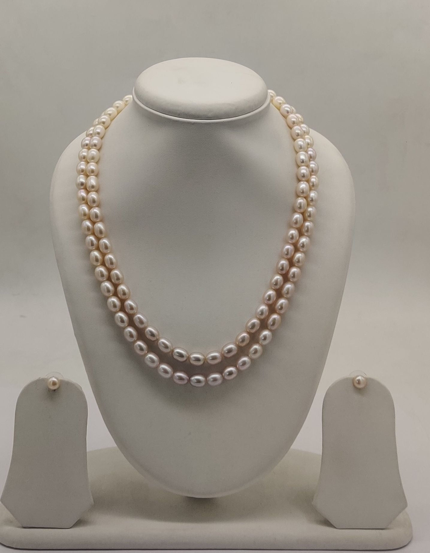 Two-Line Freshwater Pearl Necklace Set | Soft Peach Pearl Jewellery for ...